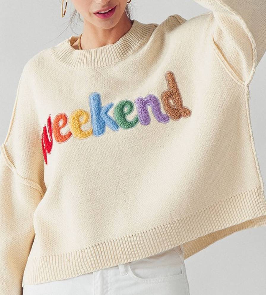 Weekend Embroidered Knit Sweater – Pink Cottage Company